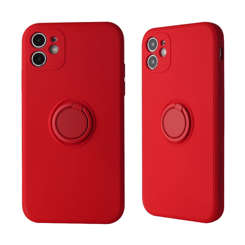 Pure color imitate TPU mobile phone cases with ring support - JQX