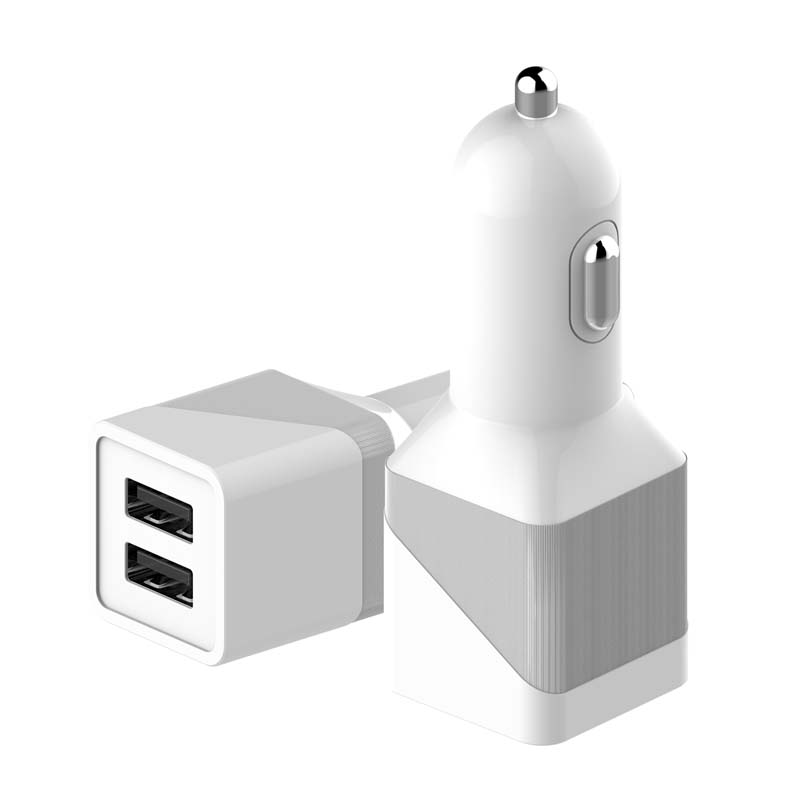 Car charger with two 15W square-shaped USB ports - JQX